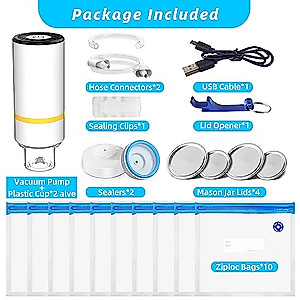 Electric Mason Jar Vacuum Sealer,10 PCS Sous Vide Bags,Handheld Mason Jar Vacuum Sealer,Cordless Vacuum Sealer Kit for Wide-Mouth & Regular-Mouth Mason Jars, for Food Storage and Fermentation