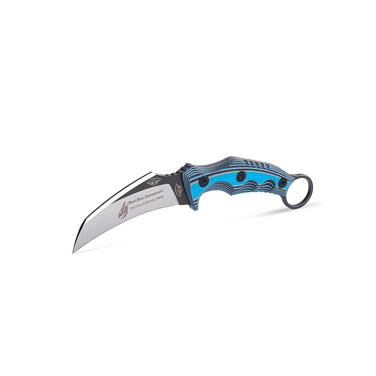 Best.Buy.Damascus1 Hunting knife Survial Blue G10 Fixed Blade Knife with Kydex Sheath Prime Qulity