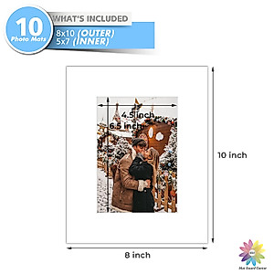 Mat Board Center, 10-Pack, 8x10 White Mats for 5x7 Pictures - White Core Bevel Cut Mattes, 4-Ply - Acid-Free, Photo Mat Board