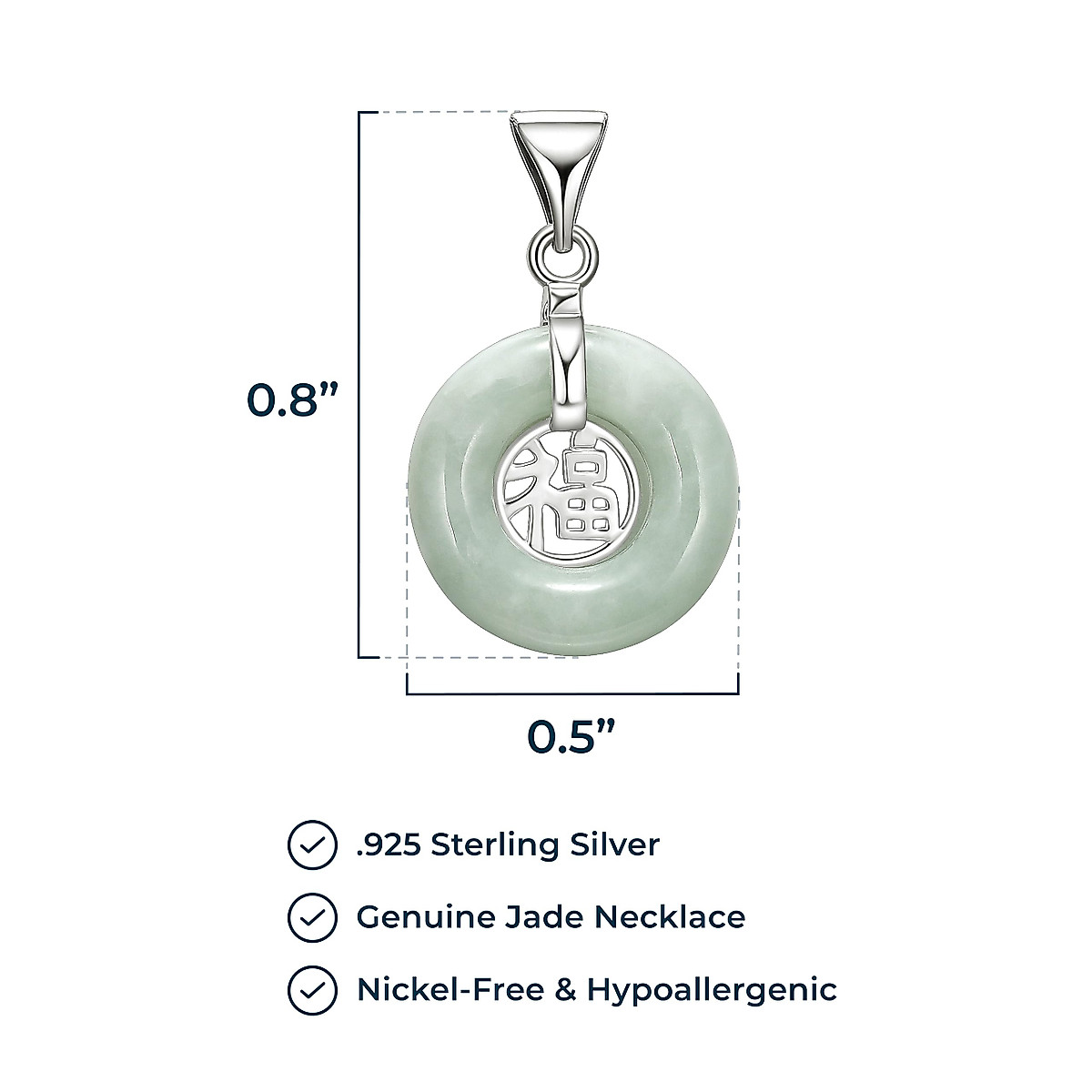MORGAN & PAIGE Genuine Jade Good Fortune Necklace - 925 Sterling Silver Good Luck Necklace For Women With Chinese Fu Symbol Circle Pendant - 18 inches