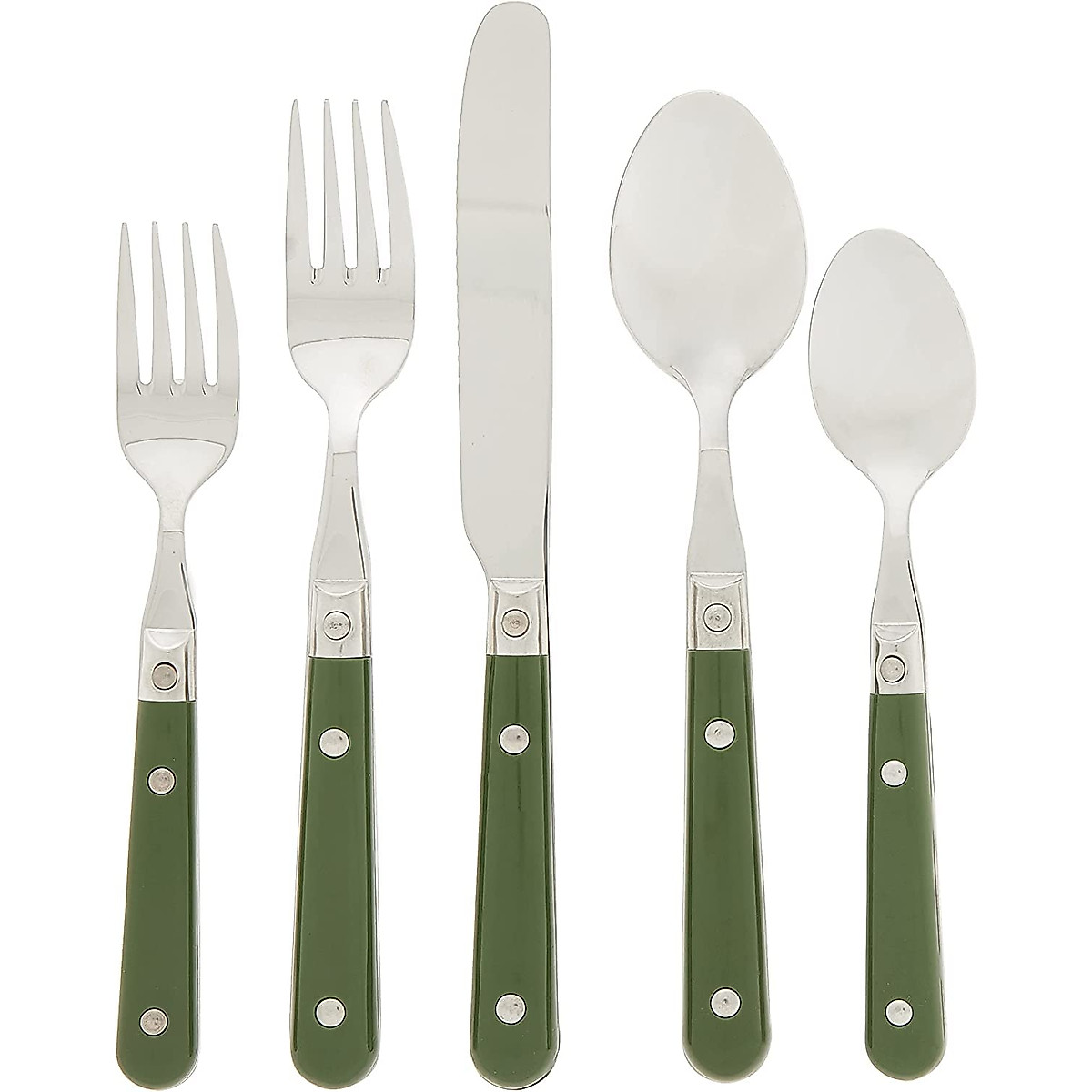 Ginkgo International Le Prix 5-Piece Stainless Steel Flatware Place Setting, Moss Green, Service for 1