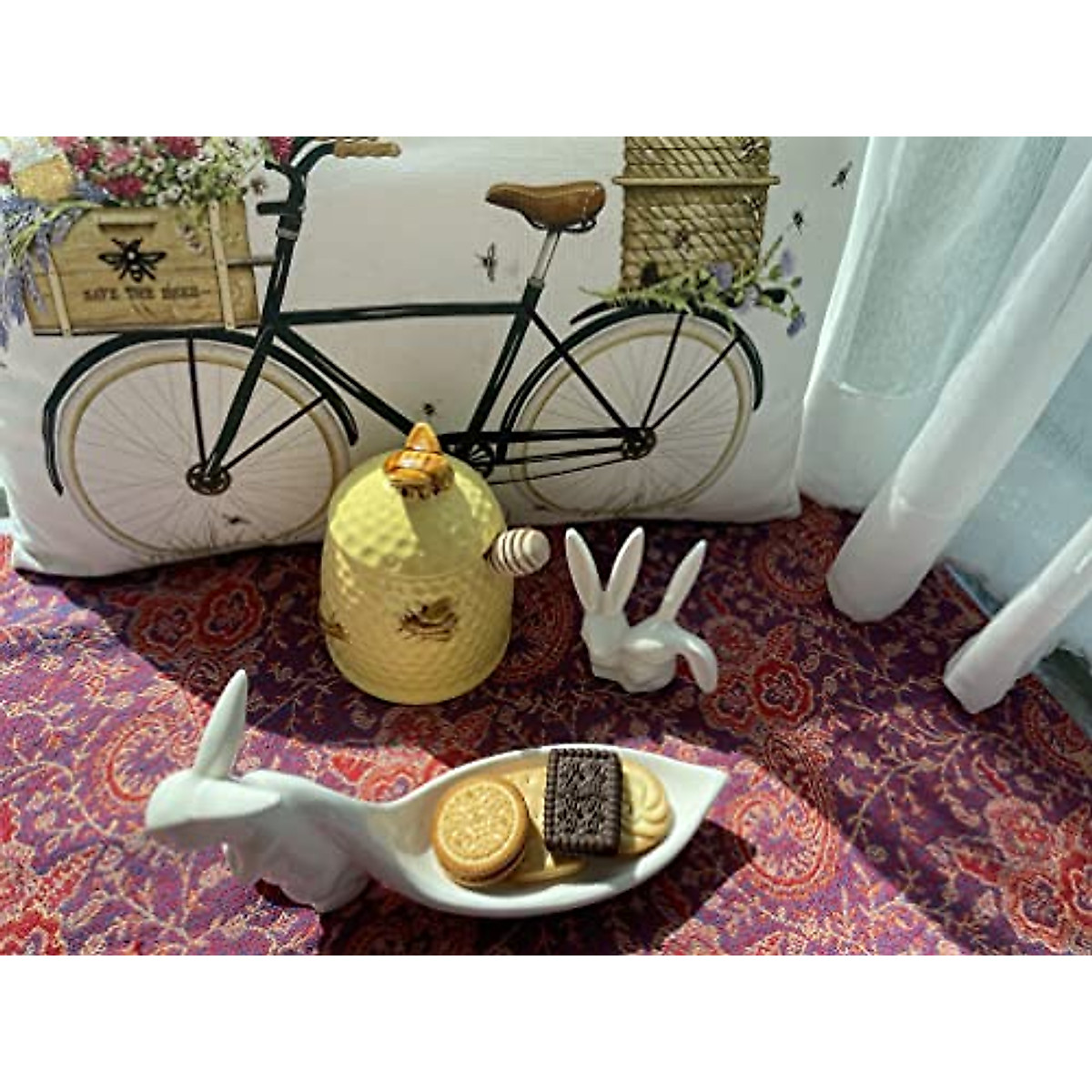 heart & home Ceramic Honey Jar with Dipper 14 oz, Honey Pot with Lid and Wood Dipper, Yellow