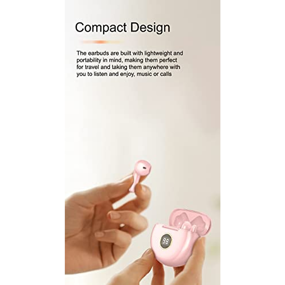 eDealz in-Ear Wireless Bluetooth 5.1 Headphones, Earbuds IPX7 Waterproof with Microphone Rechargeable USB C Case with Round LCD Display for Smartphones Android iOS (Pink)