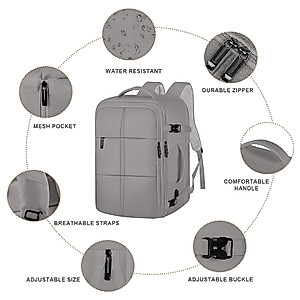 TOTWO Travel Backpack, Carry On Backpack, 40L Extra Large Backpack Flight Approved, Expandable Water Resistant Business Weekender Daypack Luggage Bag with USB Charger Port, Travel Gifts for Men, Grey
