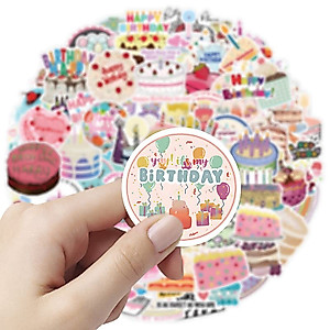 106Pcs Happy Birthday Cake Stickers Pink Birthday Party Cake Stickers Waterproof Decals for Teens Girls Boys Kids Waterproof Vinyl Stickers for Laptop Tablet Phone Hydroflasks Water Bottle (Happy Birthday Cake)