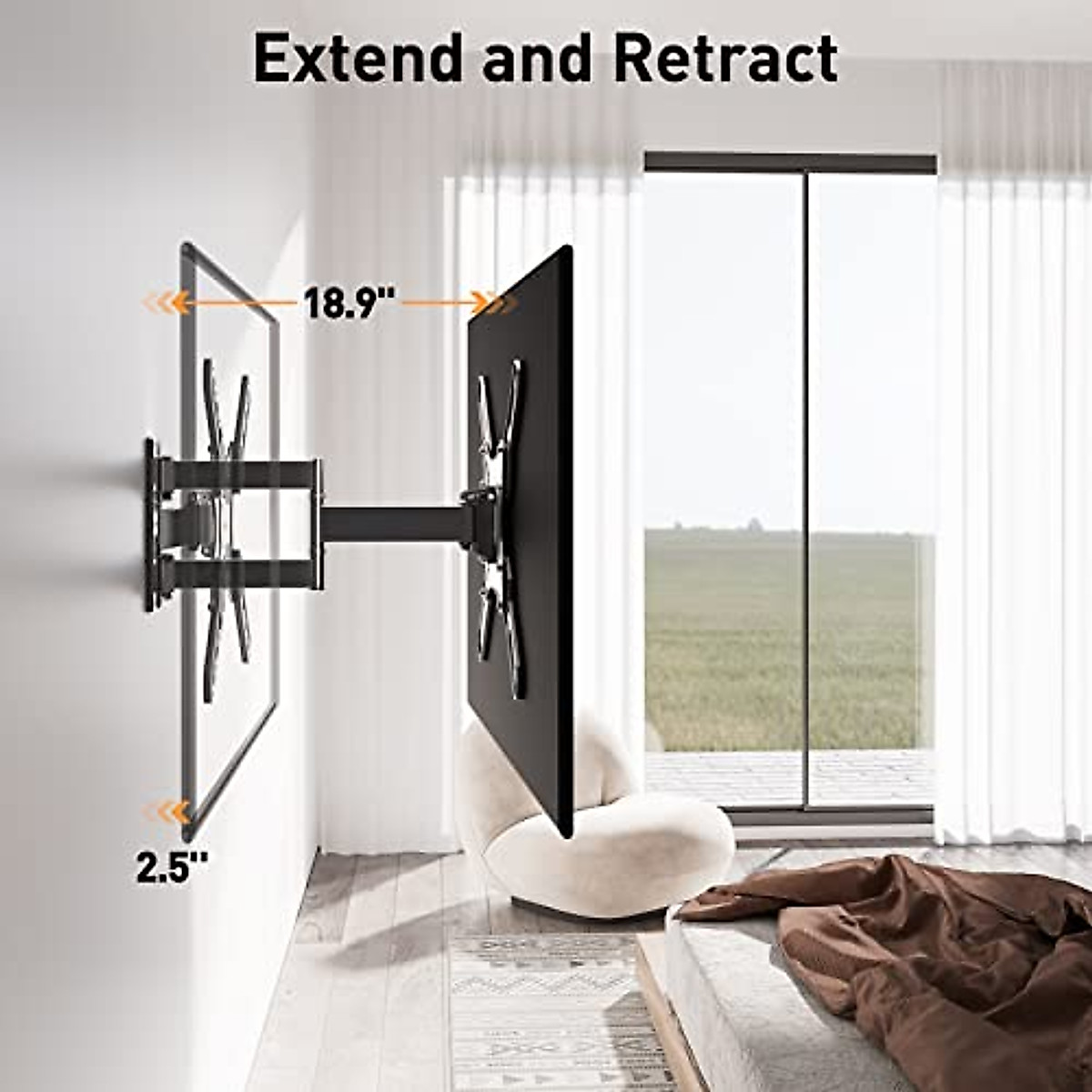 ELIVED TV Wall Mount for Most 26-55 Inch TVs, Swivel and Tilt Full Motion TV Mount with Single Stud Perfect Center Design, TV Bracket Max VESA 400x400mm, Holds up to 88 lbs.