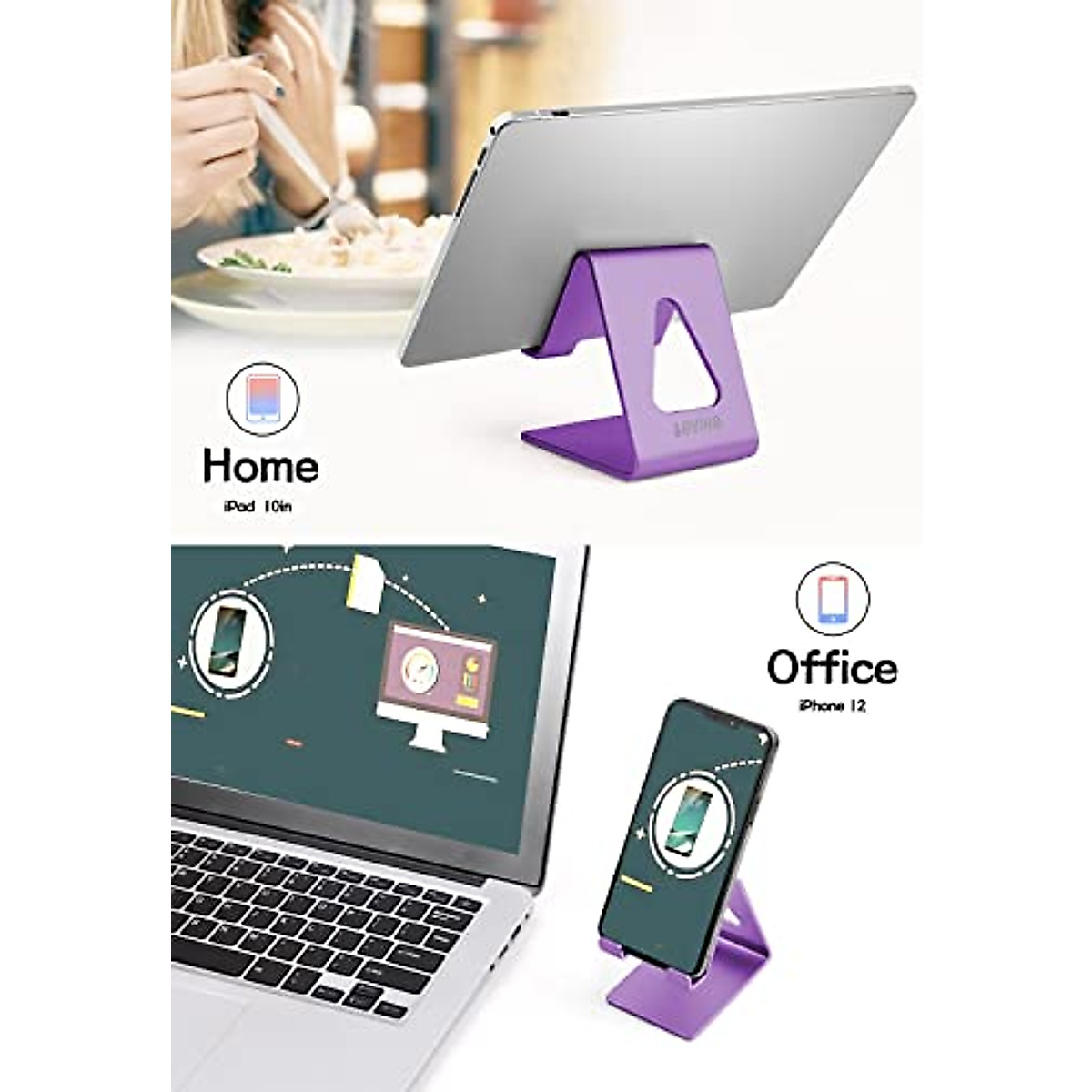 Aoviho Desktop Cell Phone Stand Phone Holder for Desk - Aluminum Phone Dock for iPhone 13 12 pro 11 X Xs max 8 7 6 6s Plus SE 5 5S Samsung All Smart Phones (Purple)