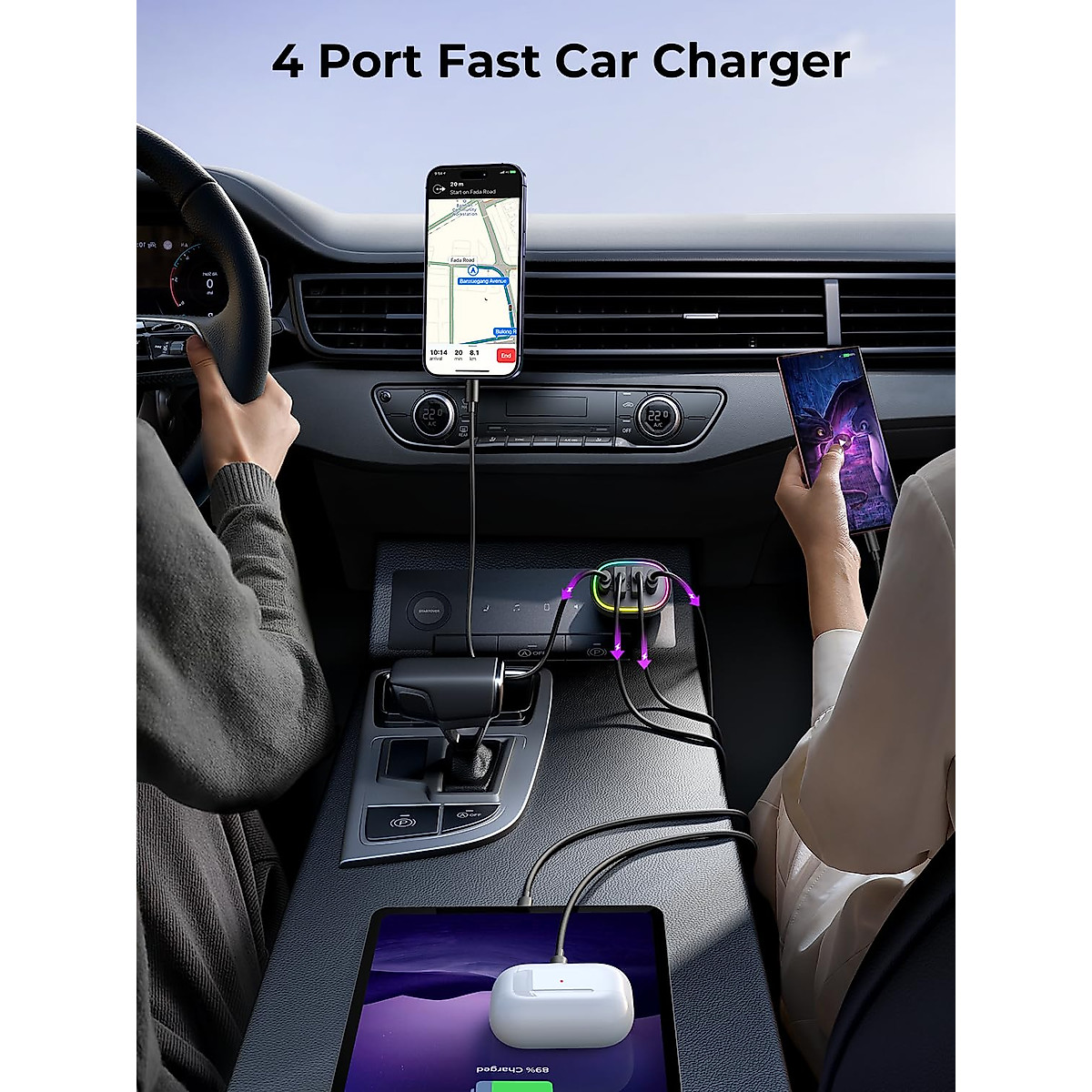 70W 4 Port Super Fast USB C Car Charger Adapter - A Must for Family Travel
