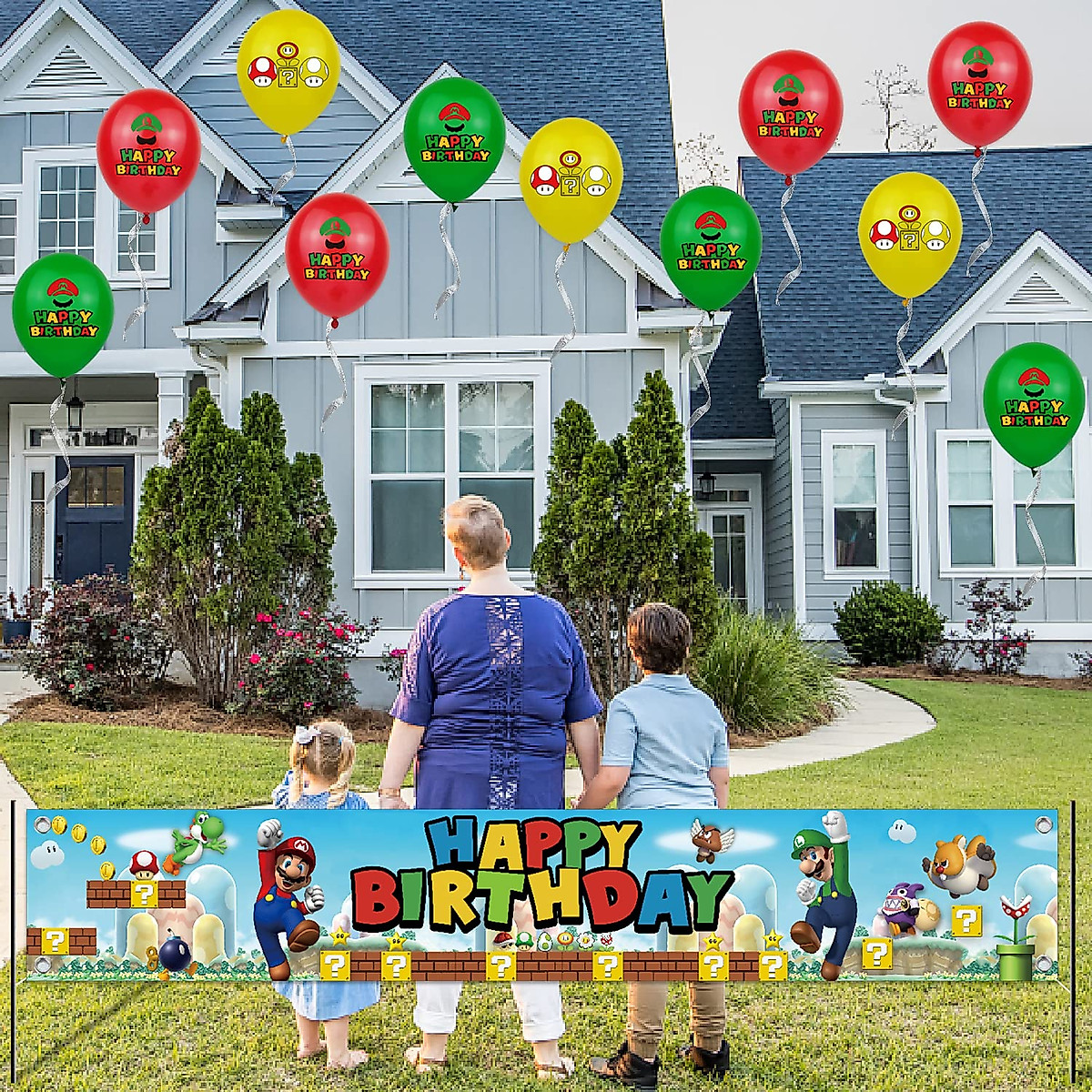 Mario Party Banner Mario Balloons Video Game Theme Party Decoration for Mario Birthday Party Supplies Mario Party Yard Decorations