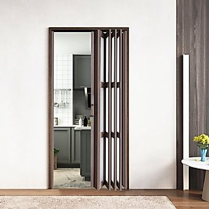 CCBOYSHARDWARE 36X96in Accordion Door,Interior Folding Doors for Closet Includes Hardware and Lock,Brown