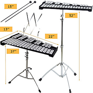 30 Keys Professional Glockenspiel - Metal Bell Kit Xylophone with Stand, Note Holder, Carrying Bag, and 2 Mallets