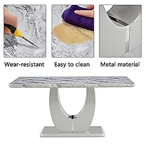 Maotifeys Grey Marble Dinner Table Set for 6 Mid-Century Rectangular Dining Room Table and Chair Set 7-Piece Kitchen Table Set with a Faux Marble Dining Table and 6pcs Light Grey PU Leather Chairs