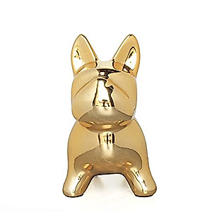 Ceramic Bulldog Piggy Bank for Boys Girls, Money Box for Kids, Coin Bank Keepsake with Plastic Stopper, French Bulldog Saving Jar, Nursery Décor (Golden)