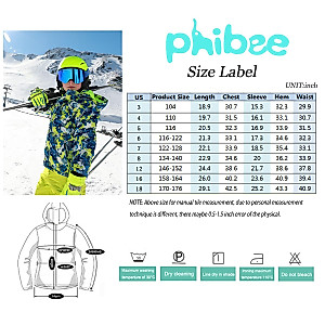 PHIBEE Big Boy's Waterproof Breathable Snowboard Ski Jacket Print1 6