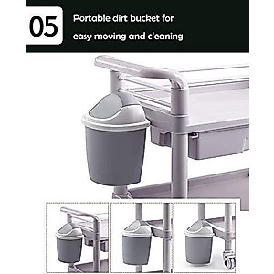 Medical Cart Household Utility Carts Trolley, Lab Cart Multifunction Portable Hand Trucks Large Trolly Cart 3 Tier Abs Beauty Salon Cart with Dirt Bucket Mobile Medical Equipment Cart with Brake Wheel