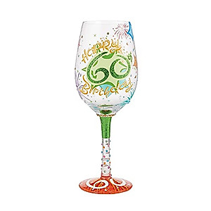 Enesco Designs by Lolita Happy 60th Birthday Hand-Painted Artisan Wine Glass, 1 Count (Pack of 1), Multicolor