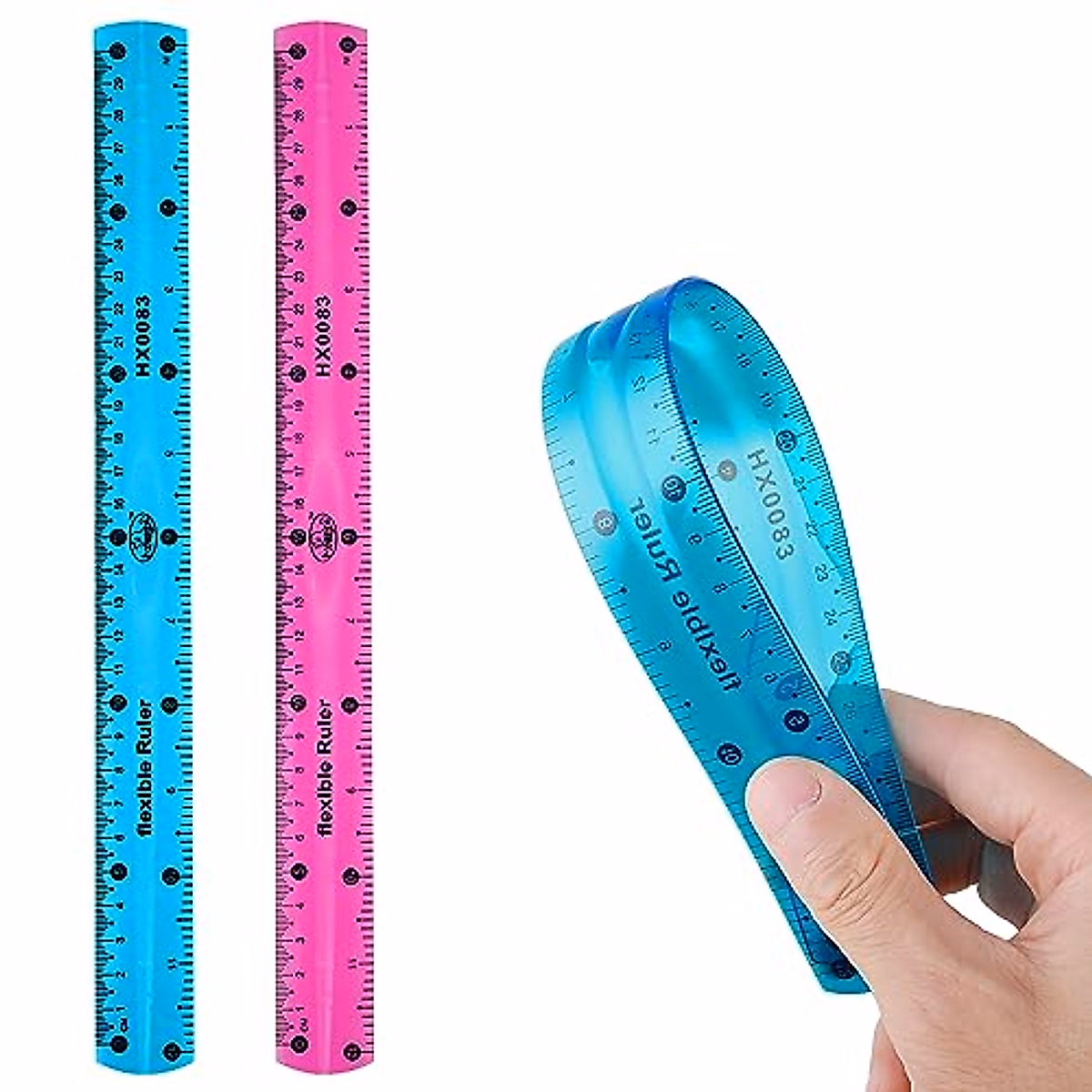 2 Pieces Flexible Ruler, 30cm/12inch Plastic Ruler Shatterproof Straight Edge Ruler Soft Bendable Ruler Clear Ruler for Kids & Adults School Classroom Office (Purple+Blue)