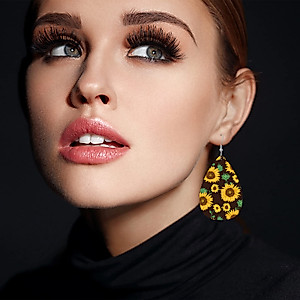 Vosach Sunflowers Fashion Leather Teardrop Ear Rings Watercolor Wild Sunflowers Buds Leaf Leather Leaf Earrings Jewelry For Women Friends