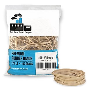 Rubber Bands, Rubber Band Depot, Size #32, Approximately 185 Rubber Bands Per Bag, Rubber Band Measurements: 3" x 1/8'' - 1/4 Pound Bag