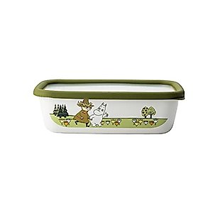 Fuji Horo MTG-B2 Storage Container, Enamel, Shallow Type, Square Container, Medium, Moomin, Olive