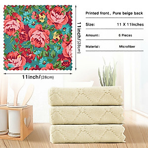 Kcldeci Red Green Rose 6 Pack Dish Cloths for Washing Dishes Kitchen Dishcloth Microfiber Dish Towel Rags Absorbent Reusable Cleaning Drainer Washcloths