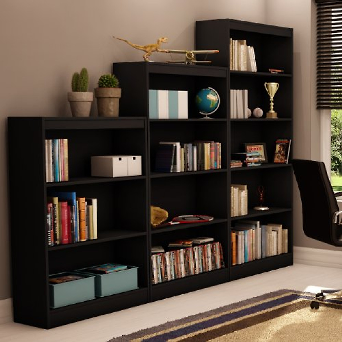 South Shore Axess 3-Shelf Bookcase, Pure Black