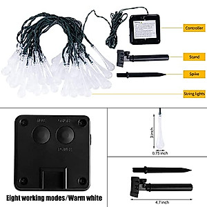 Outdoor Solar String Lights 25.7 Feet 40 Led Water Drop Solar Powered Lights with 8 Modes, Waterproof Fairy Crystal Lights for Patio Garden Yard Tree Wedding Party Decor, Warm White