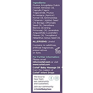 Colief Baby Massage Oil | Soothing Oil For Infants | Made With 100% Natural Ingredients Including Sweet Almond Oil, Lavender Oil, Jojoba & Vitamin E | Suitable For Babies 3+ Months | 3.38 Fl. Oz