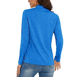 MAGCOMSEN Uv Protection Shirts for Women Long Sleeve Shirts Women Summer Shirts Running Shirts Workout Athletic Shirts Sea Blue L