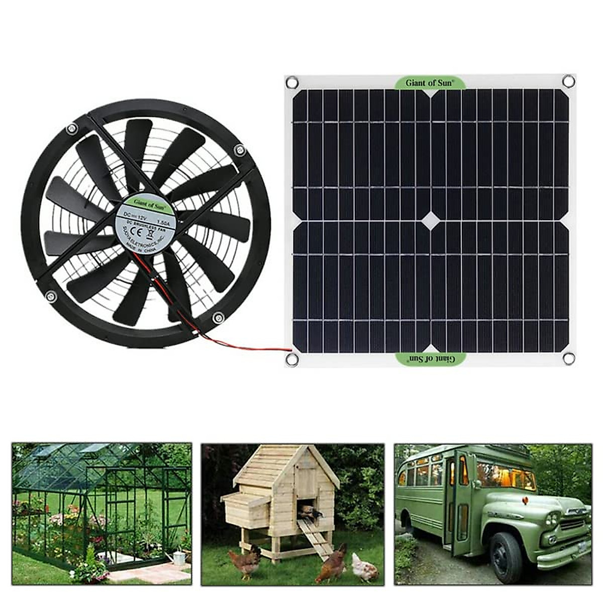 VIGAN 100W Solar Panel Powered Fan 10 Inch Mini Ventilator Solar Exhaust Fan for Dog Chicken House Greenhouse RV Fan Charger, Black, 28CMX3CM
