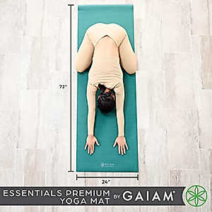 Gaiam Essentials Premium Yoga Mat with Carrier Sling, Teal, 72 InchL x 24 InchW x 1/4 Inch Thick
