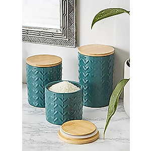 DII Kitchen Accessories Collection, Textured Matte Ceramic Canister Set, Teal, Vine, 3 Piece