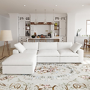 Sdorens 118" Modular Sectional Sofa Couch with Storage Seat, L Shaped Sofa with Storage, White Couches for Living Room Office Apartment