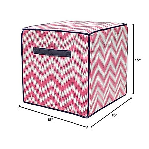 Urban Lifestyle Pink Chevron Square Pouf Ottoman, White