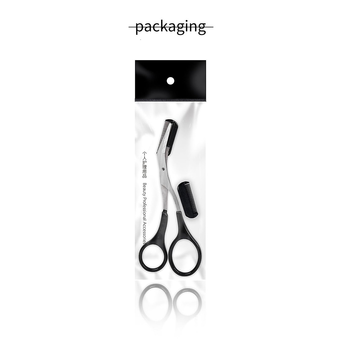 1 PCS Men Women Professional Eyebrow Scissors-Eyelash Hair Remover Tool with Comb and Non Slip Finger Grips(Black+ Silver)