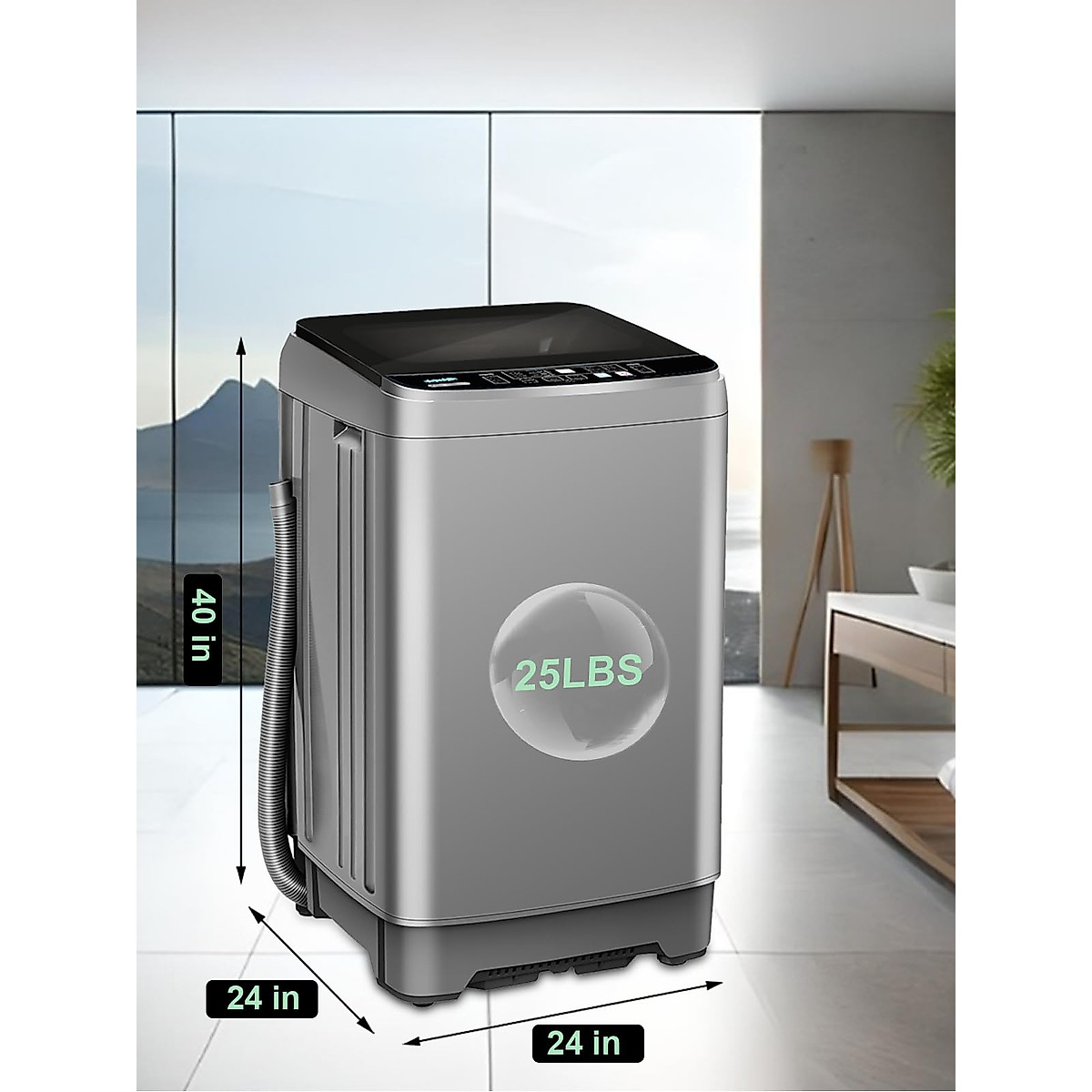 KRIB BLING 25 lbs Full Automatic Washing Machine with LED Display Compact Washing Machine with Drain Dump, 10 Wash Programs and 8 Water Levels Ideal for Dorms, Apartments, RV, Grey