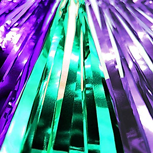 Teal Purple Tinsel Foil Fringe Curtains - Under The Sea Baby Shower Birthday Photo Backdrops Wedding Summer Beach Pool Party Decor Photo Booth Props Backdrops Decorations, 2PC