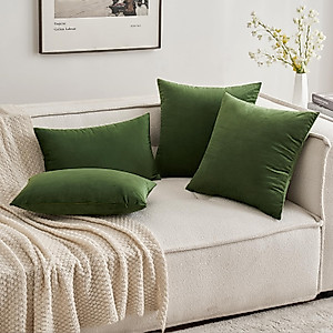 MIULEE Velvet Soft Solid Decorative Square Throw Pillow Covers Set Cushion Case for Spring Sofa Bedroom Couch 12 x 20 Inch Moss Green