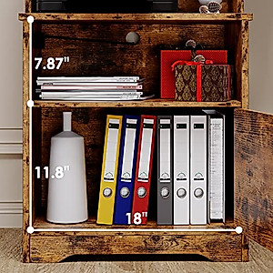 LIKIMIO Nightstand with Charging Station, 55" Tall End Side Table with Storage Cabinet, Small Bookshelf, for Living Room Office Bedroom, Vintage Brown