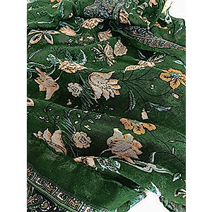 GERINLY Lightweight Scarves Fashion Flowers Print Shawl Wrap Scarf For Women Forest Green Accessory for Beach Boho Scarf (Green)