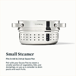 Caraway Steamer - Stainless Steel Steamer with Handles - Non Stick, Non Toxic Coating - Steam Veggies, Seafood, and More - Compatible With Our Dutch Oven or Sauce Pan - Small