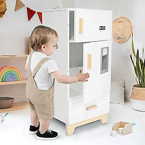 labebe - Kitchen Wooden Fridge | Fridge Freezer for Toddlers, Kids' Kitchen Playset Toy, Baby Cabinet Refrigerator Pretend Play Furniture White for Children Boy & Girl(15.8" 13.8”27”)