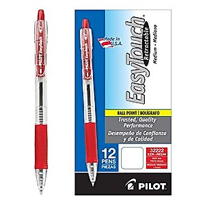 PILOT EasyTouch Refillable & Retractable Ballpoint Pens, Medium Point, Red Ink, 12-Pack (32222)