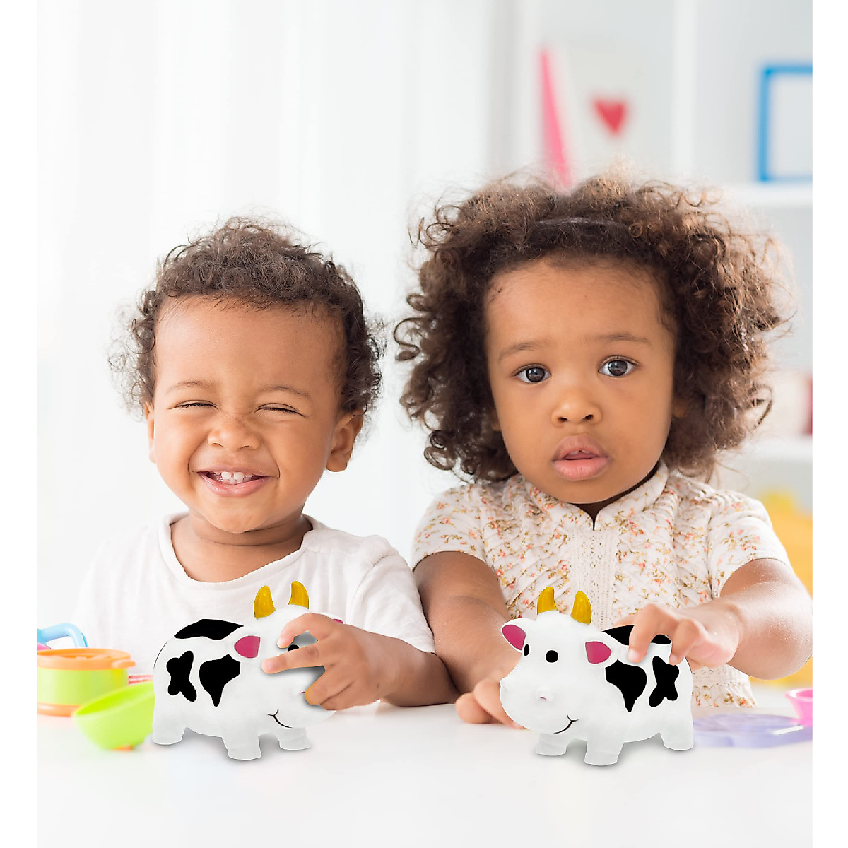 DolliBu Cow Bath Water Squirter Toy - Floating White Rubber Bath Toy, Cool Animal Squirting Bathtime Play Water Toy for Toddlers, Cute Farm Animal Bath Toys for Bathtub and Pool for Girls and Boys