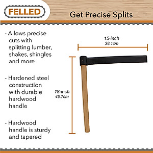 Felled Shingle Froe Tool, 15in Splitting Froe Blade & 18in Froe Knife Handle – Froe Axe Kindling Axe Wood Froe Tool