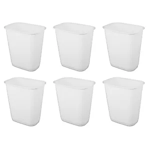 Sterilite 9 Gallon Rectangular Wastebasket Easy to Clean Open Top Durable Home Kitchen Trash Bin, Fits 13 Gallon Liner, 6 Pack, White
