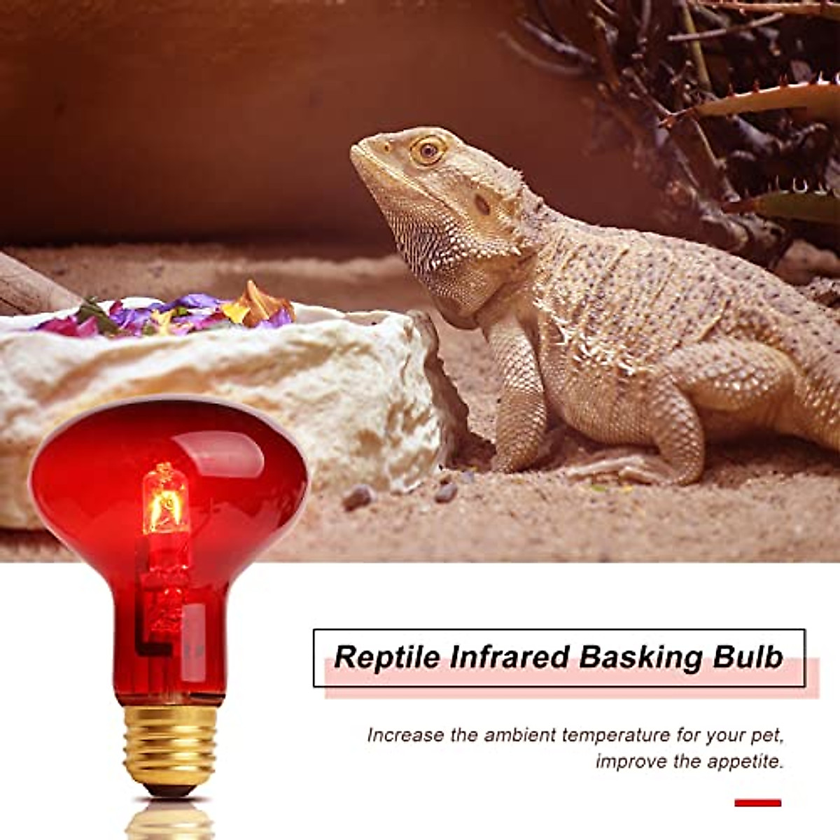 75W Infrared Reptile Heat Lamp Bulb, UVA Basking Spot Red Light Glass Heat Bulbs for Reptiles and Amphibian Use, Bearded Dragon, Turtle, Gecko, Snake, Lizard, Chameleon - 2 Pack