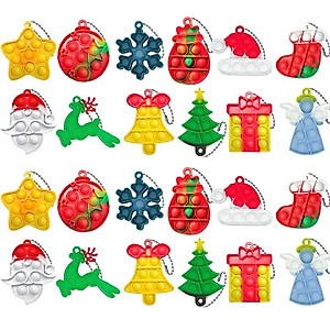 24 PCS Christmas Mini Pop Keychain Fidget Toy, Mini Push Pop Bubble Fidget Sensory Toy Keychains, Christmas Pop Fidget Toys, and Decorations for Kids Party Favors Decors