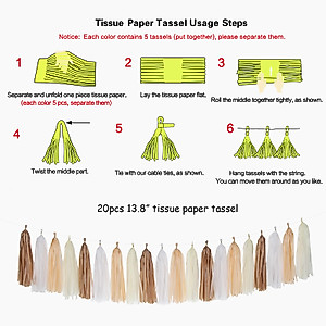 Boho Rainbow Baby-Shower Party-Decorations Tassel-Garland - 20pcs Neutral Birthday Wedding Bridal Tassels, White Brown Champagne Banner Streamers, Engagement Bachelorette Christmas Decor Panduola