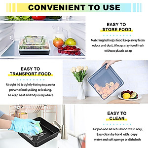 P&P CHEF Square Baking Pan with Lid, 8 x 8 x 2 Inch, Nonstick Stainless Steel Square Cake Pan and Plastic Lid, Black Bakeware for Lasagna Brownies, Durable & Easy Clean, 2PCS (1 Pan + 1 Cover)